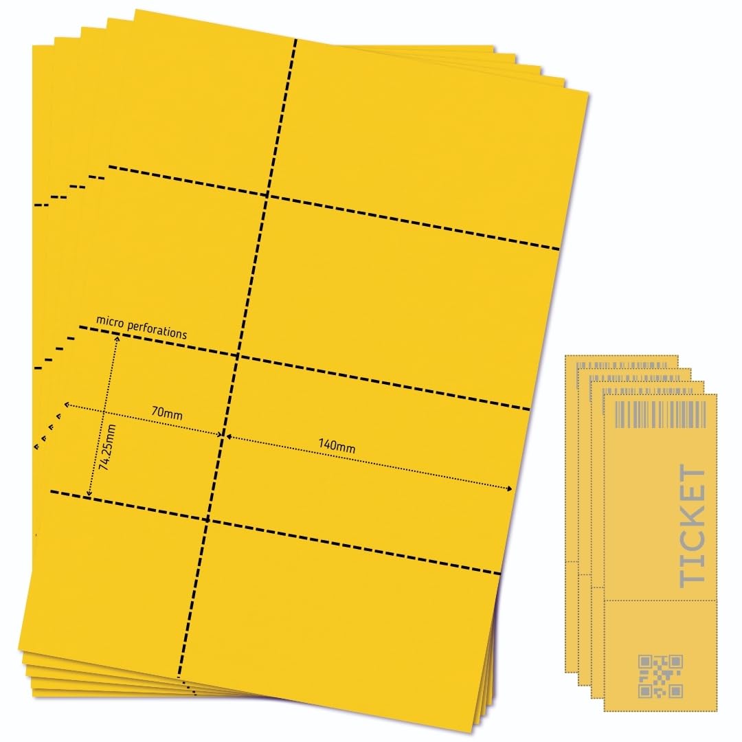 OfficeGear Yellow Event Tickets 4-up [55 Sheets 220 Tickets] 74mm x 21