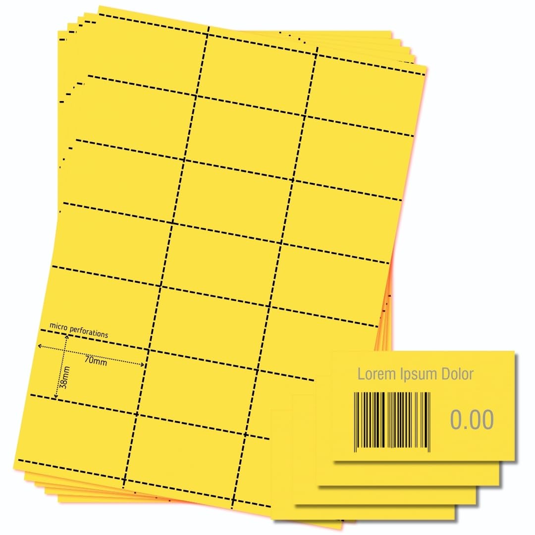 OfficeGear Yellow Shelf Edge Labels [525 Pack] 38x70mm Printable A4 Ca