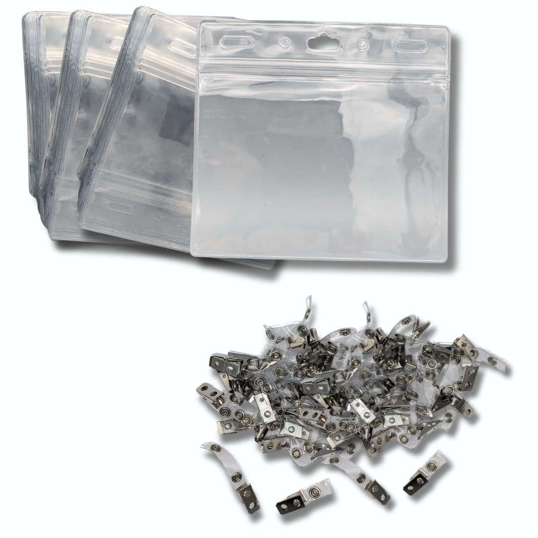 OfficeGear ID Badge Holder [100 Pack] Horizontal Hanging Size A7 (4x3