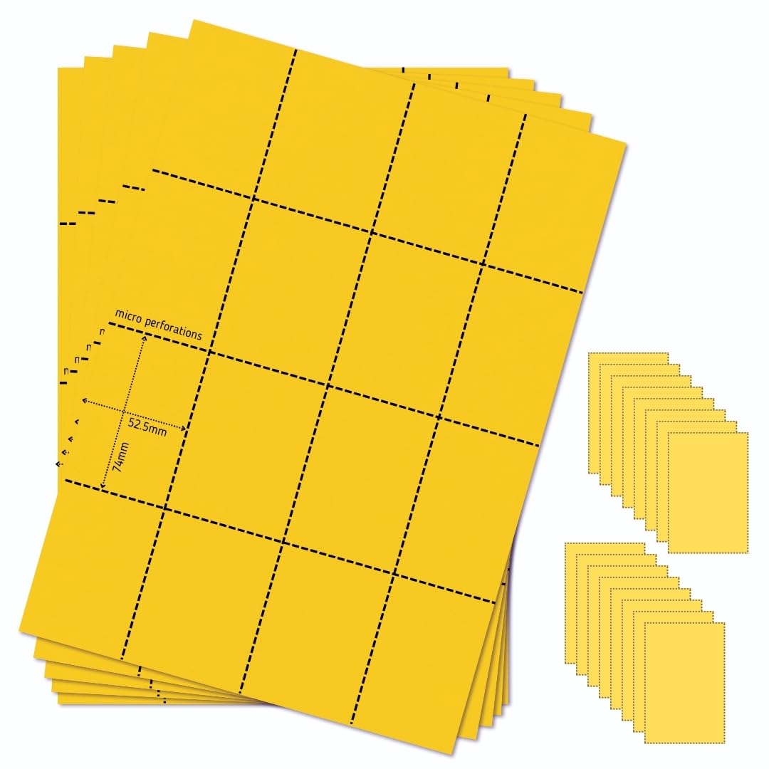 OfficeGear Yellow A8 Cards 16-up [25 Sheets - 400 Cards] Perforated Pr